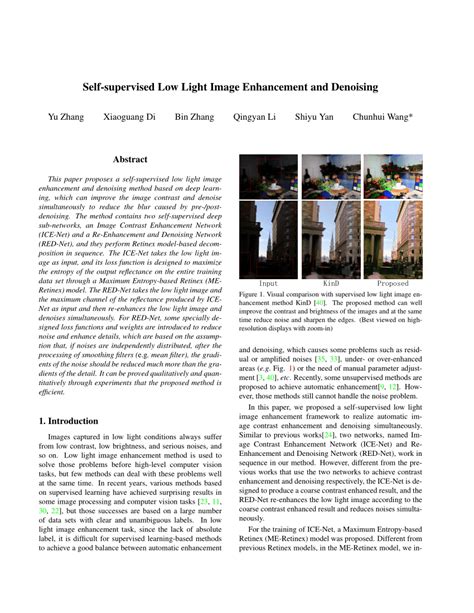 Pdf Self Supervised Low Light Image Enhancement And Denoising