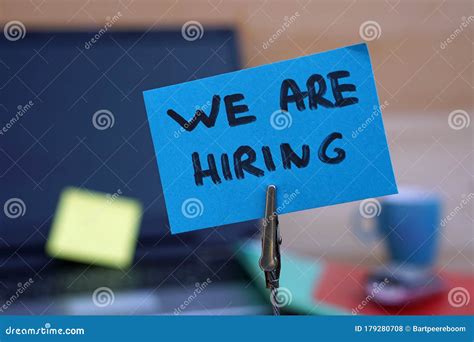 We Are Hiring Written On A Memo Stock Photo Image Of Cheerful Application 179280708