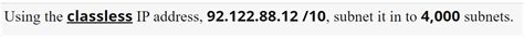 Solved Using The Classless Ip Address 921228812 10