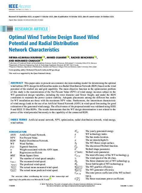 Pdf Optimal Wind Turbine Design Based Wind Potential And Radial Distribution Network