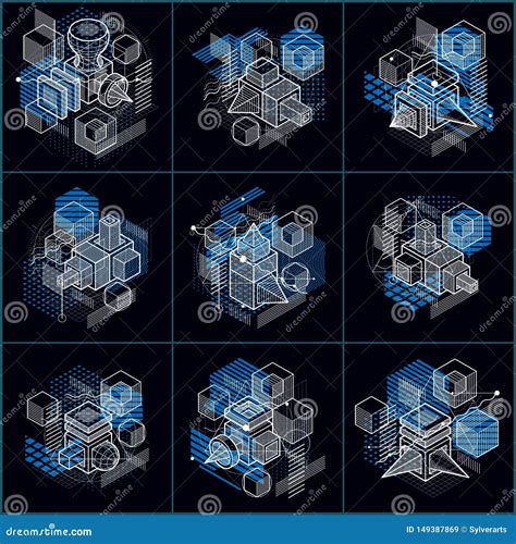 Isometric Abstract Backgrounds With Linear Dimensional Shapes Vector 3d Mesh Elements