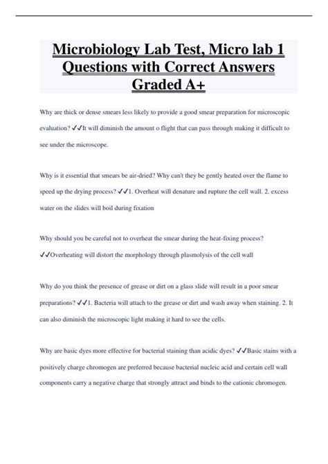 Microbiology Lab Test Micro Lab 1 Questions With Correct Answers Graded A Microbiology Lab