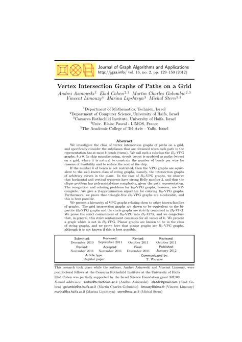Pdf Vertex Intersection Graphs Of Paths On A Grid