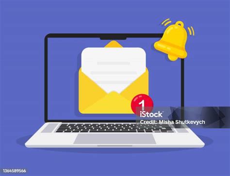 랩톱 화면에 새 메시지입니다 읽지 않은 알림입니다 온라인 채팅 이메일 메시지 받은 편지함 알림입니다 새 메시지로 봉투를 봉투에 넣었습니다 전자 메일 마케팅 인터넷 광고 개념