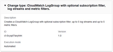 CloudWatch Create LogGroup AMS Advanced Change Type Reference