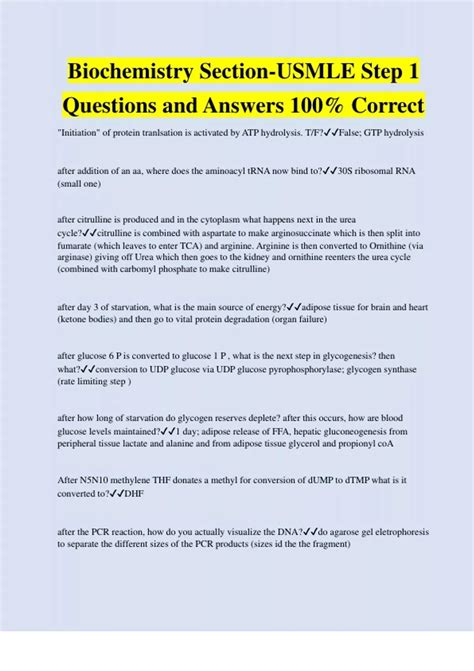 Biochemistry Usmle Step 1 Questions And Answers 100 Correct Biochemistry Usmle Stuvia Us