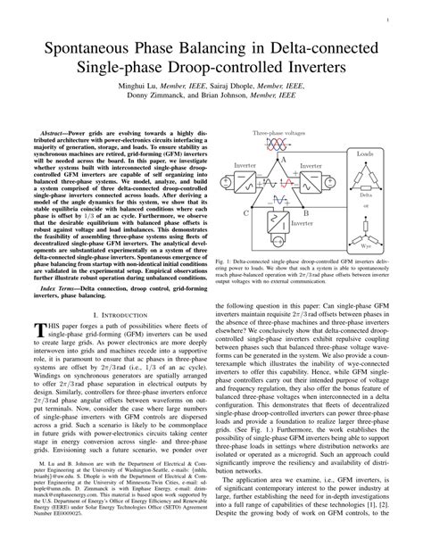 Pdf Spontaneous Phase Balancing In Delta Connected Single Phase Droop Controlled Inverters