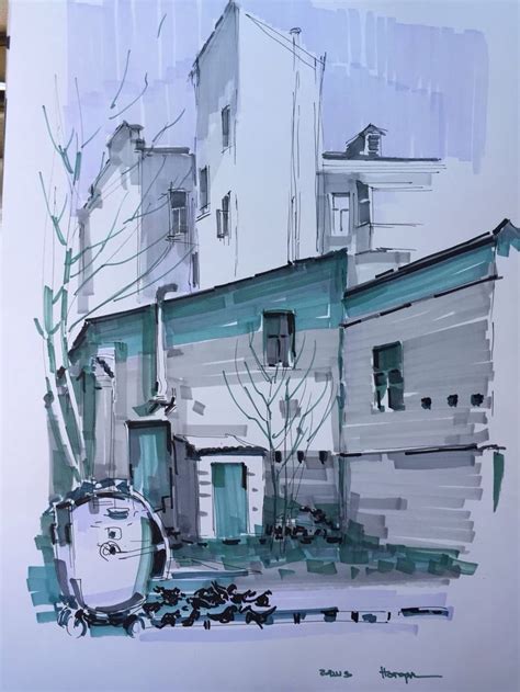 Architectural Drawing Of A Building With Trees