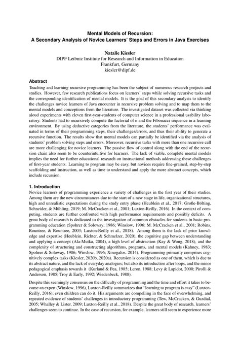 Pdf Mental Models Of Recursion A Secondary Analysis Of Novice
