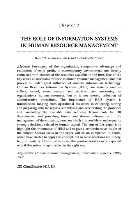 Pdf The Role Of Information Systems In Human Resource Management