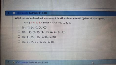 solved points larpcalc10 1 4009 which sets of ordered pairs