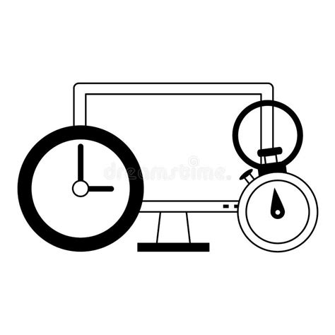 Computer Hardware Screen With Timer And Clock In Black And White Stock