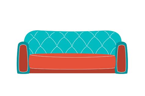 소파와 소파 흰색 배경에 고립 된 인테리어 디자인을위한 쿠션이있는 편안한 라운지 현대 모델 벡터 플랫 만화 일러스트레이션 클립