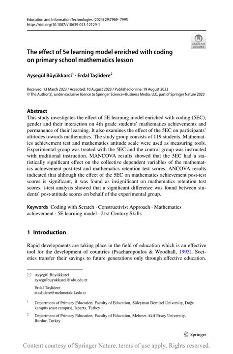 The Effect Of 5e Learning Model Enriched With Coding On Primary School