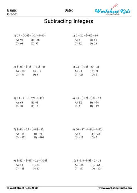 Adding And Subtracting Integers Worksheets For Grades 6 8 PDF Worksheets Library