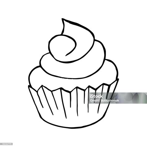 컵 케이크의 선형 아이콘 손으로 그리기 스타일의 머핀 디자인에 대한 벡터 그림입니다 윤곽선 도면 거품 내기에 대한 스톡 벡터 아트 및 기타 이미지 Istock