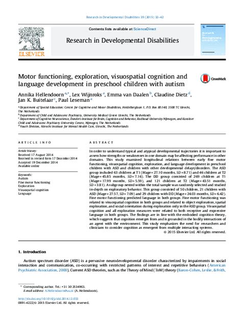 Pdf Motor Functioning Exploration Visuospatial Cognition And Language Development In
