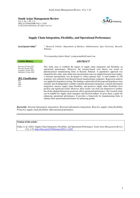 Pdf Supply Chain Integration Flexibility And Operational Performance