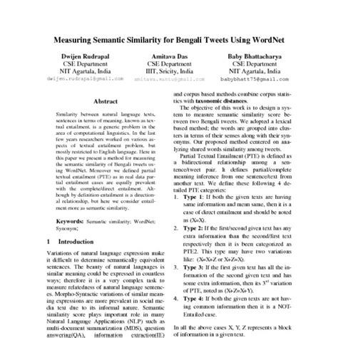 Measuring Semantic Similarity For Bengali Tweets Using Wordnet Acl