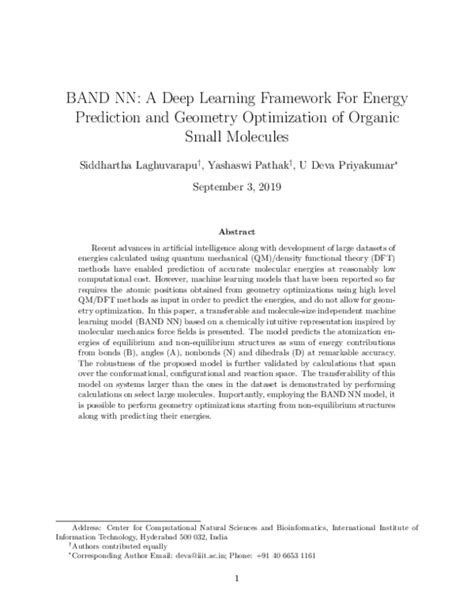 Pdf Band Nn A Deep Learning Framework For Energy Prediction And Geometry Optimization Of