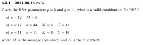 Ex Given The RSA Parameters StudyX