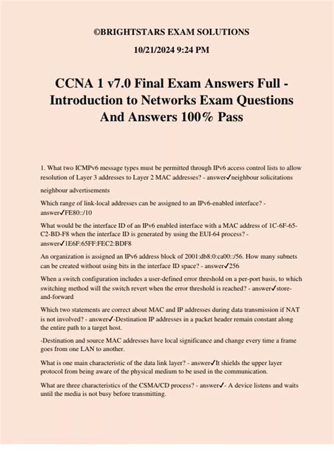 ccna 1 v7 0 final exam answers full introduction to networks exam