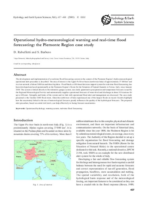 Pdf Operational Hydro Meteorological Warning And Real Time Flood Forecasting The Piemonte