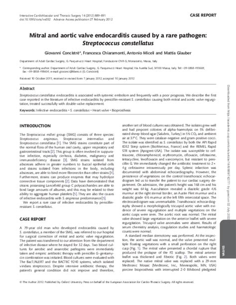 Pdf Mitral And Aortic Valve Endocarditis Caused By A Rare Pathogen Streptococcus Constellatus