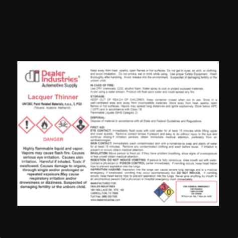 Label Di1200 Thinner Dealer Industries