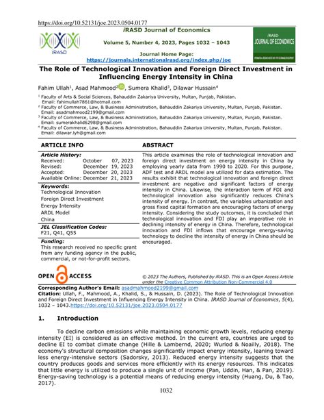 Pdf The Role Of Technological Innovation And Foreign Direct Investment In Influencing Energy
