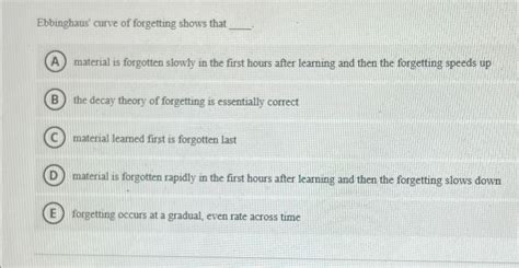 Solved Ebbinghaus Curve Of Forgetting Shows Thatmaterial Is
