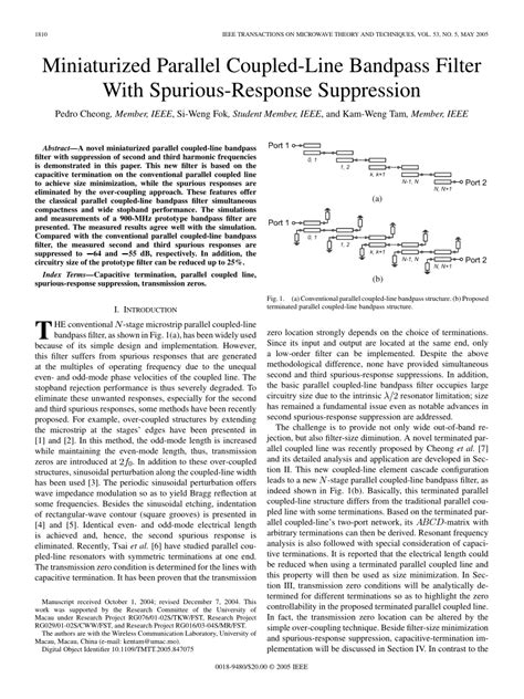 Pdf Miniaturized Parallel Coupled Line Bandpass Filter With Spurious Response Suppression