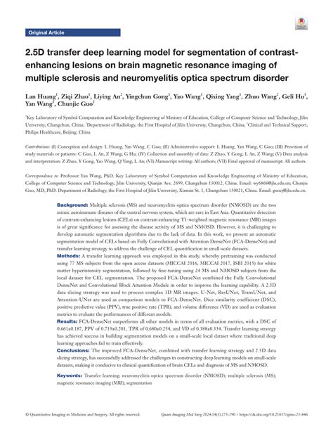 Pdf 25d Transfer Deep Learning Model For Segmentation Of Contrast Enhancing Lesions On Brain