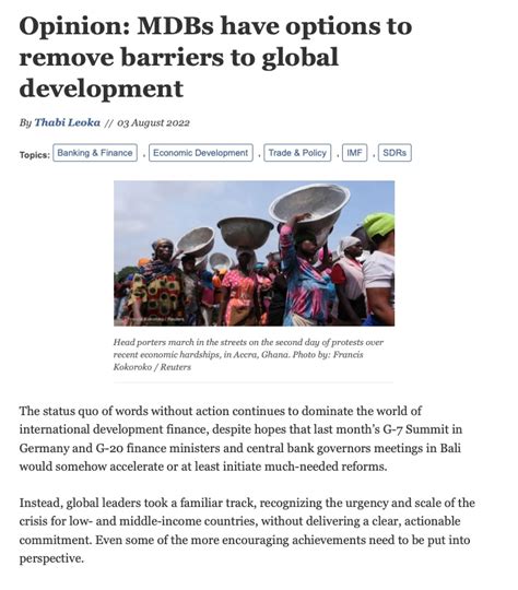 DEVEX MDBs Have Options To Remove Barriers To Global Development