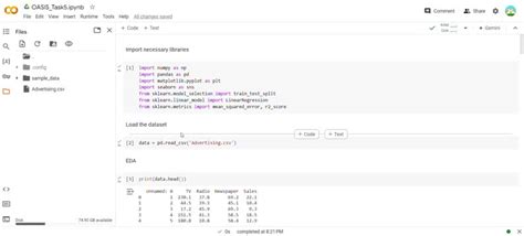 Siddhi Jadhav On Linkedin Oasisinfobyte Internship Salesprediction Machinelearning