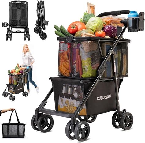 Stroller Personal Shopping Cart Foldable On Swivel Wheels