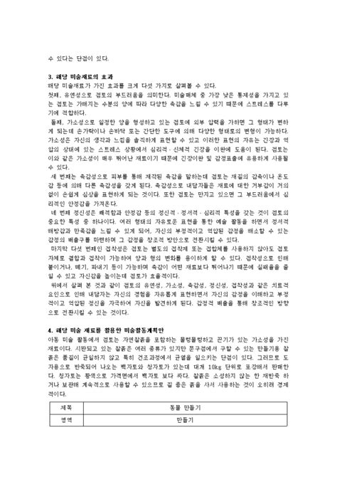 미술 재료를 한 가지 선택하여 재료의 특성에 대해 기술하시고 미술 재료를 활용한 미술 활동 계획안을 작성해 보세요