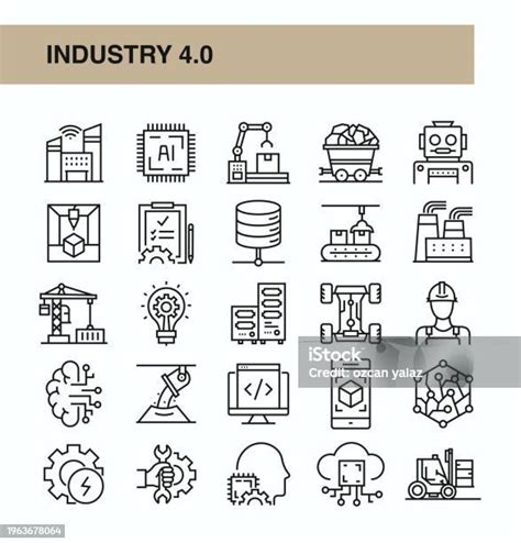 인더스트리 40 라인 아이콘 세트 그림 산업 생산 인공 지능 사물 인터넷 공장 Revolution에 대한 스톡 벡터 아트 및 기타 이미지 Revolution 가상현실