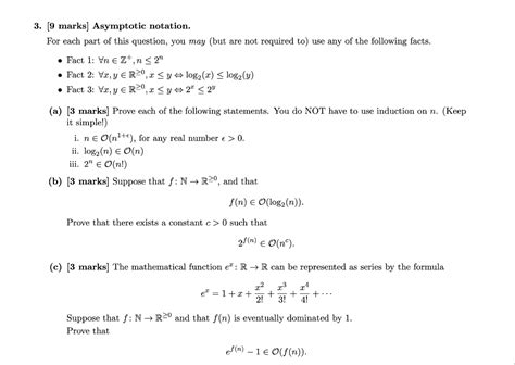 Solved 3 9 Marks Asymptotic Notation For Each Part Of Chegg Com