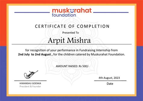 Arpit M On Linkedin Muskurahatfoundation Certificateofcompletion