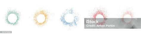 스프레이 스텐실 원형으로 설정된 프레임 컬러 잉크 스플래터 더러운 테두리 페인트 브러시 질감 빈 라운드 얼룩 컬렉션 추상 디자인 요소입니다 격리된 벡터 그림 0명에 대한