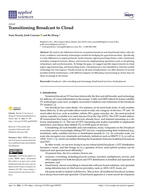 Transitioning Broadcast To Cloud Pdf High Definition Television Streaming Media