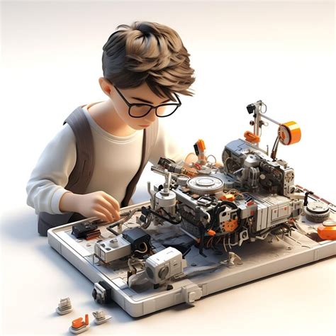 Premium Ai Image 3d Render Of A Young Boy Operating A Coding Toy 3d