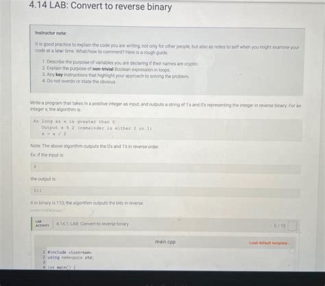 Solved 414 Lab Convert To Reverse Binary Instructor Note