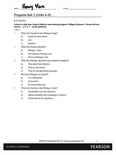 Copia De Copia De Progress Test 2 Henry Answere Pdf