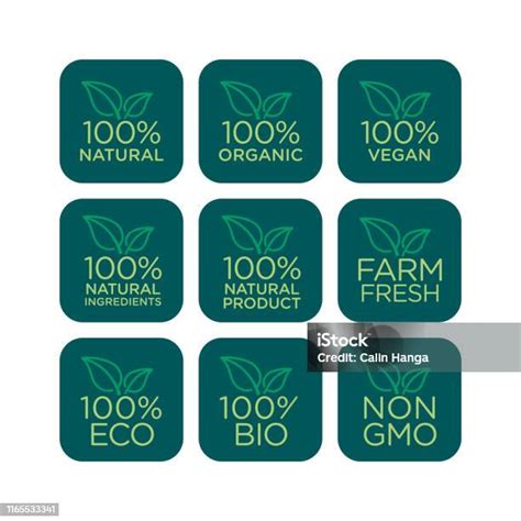 100 천연 유기농 비건 천연 성분 천연 제품 농장 신선한 에코 바이오 Gmo 무료 아이콘 세트 100퍼센트에 대한 스톡 벡터 아트 및 기타 이미지 Istock