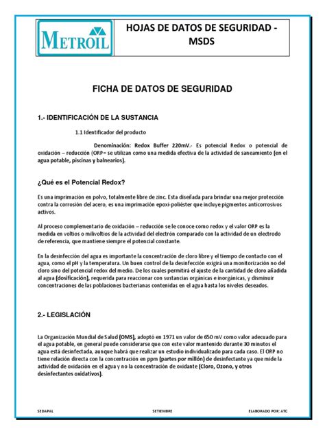 Producto Químico Redox Buffer Pdf Agua Redox