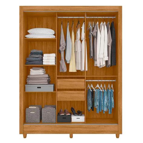 Guarda Roupa Casal Grande Com Espelho 3 Portas De Correr 2 Gavetas