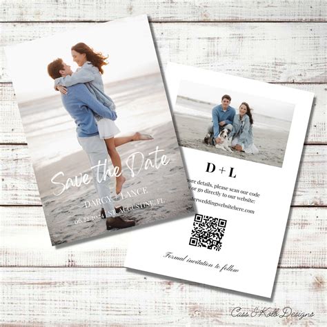 Save The Date Front And Back W QR Code Full Engagement Picture Etsy