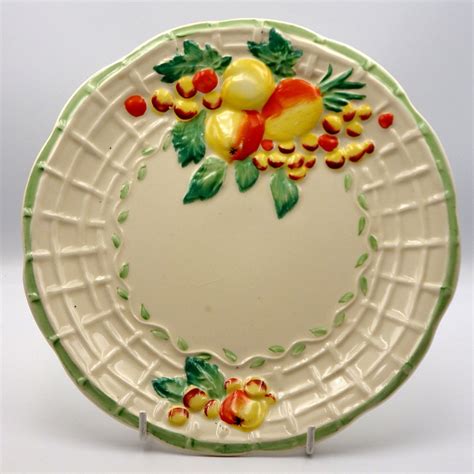 Antique Clarice Cliff Aj Wilkinson 1930s Basket Weave Plate Antiques